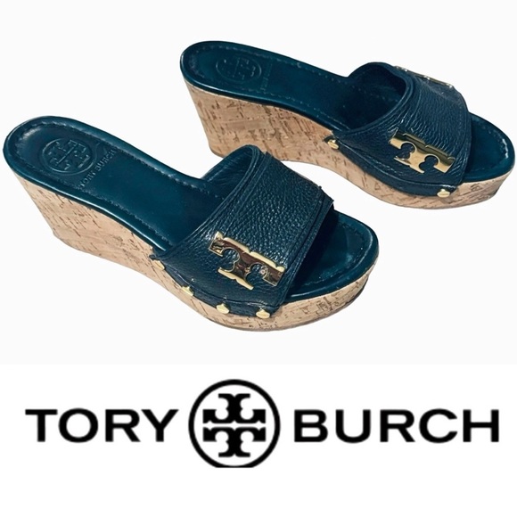 Tory Burch | Shoes | Rare Tory Burch Navy Blue Pamela Cork Wedge ...